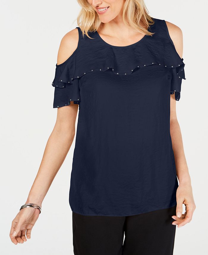 JM Collection Petite Studded Ruffle Cold-Shoulder Top, Created for Macy ...
