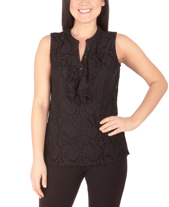 NY Collection Petite Lace Ruffled Top - Macy's