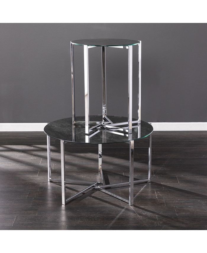 Southern Enterprises Hilo Round Cocktail Table with Faux Marble Glass ...