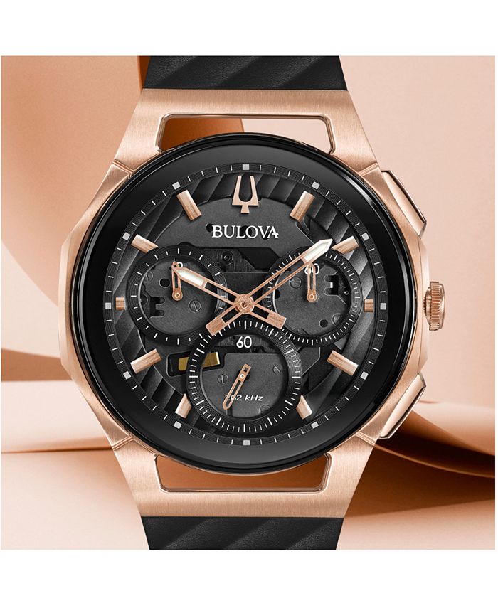 Bulova Men's Chronograph Curv Black Rubber Strap Watch 44mm - Macy's