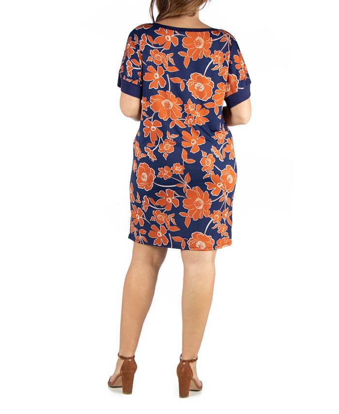 24seven Comfort Apparel Womens Plus Size V Neck Loose Fit Floral
