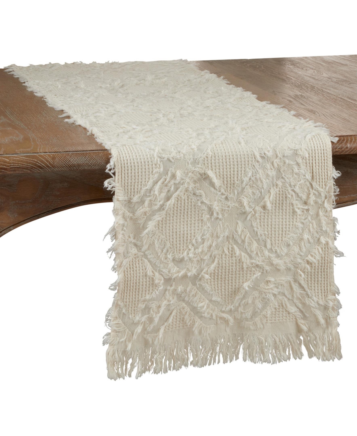Click here for Saro Lifestyle Fringe Waffle Weave Runner - Ivory prices