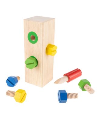 Hey Play Screw Block Toy - Kids Wooden Manipulative With Screws And ...