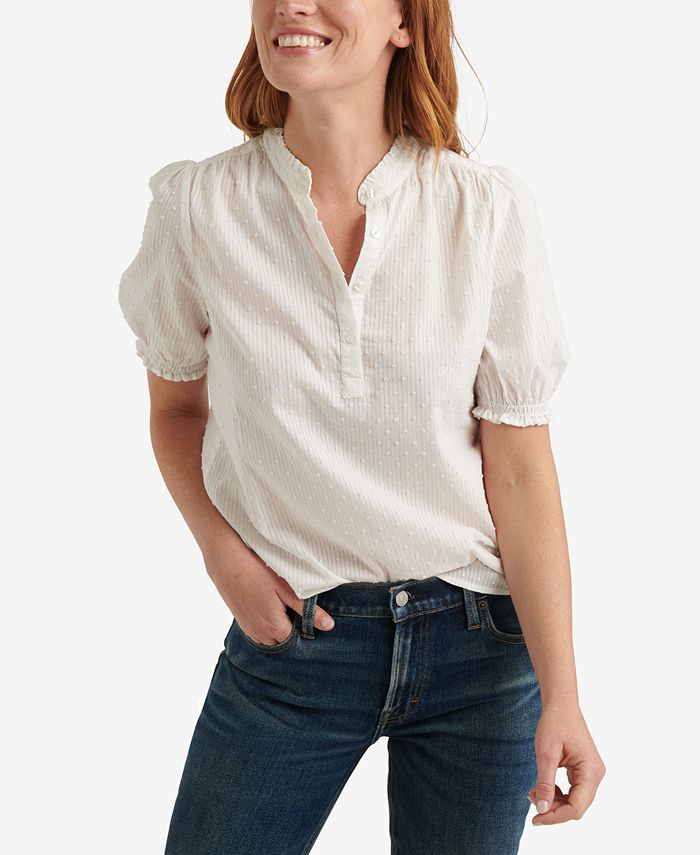 Lucky Brand Clip Dot Ruffle-Trimmed Popover Top - Macy's