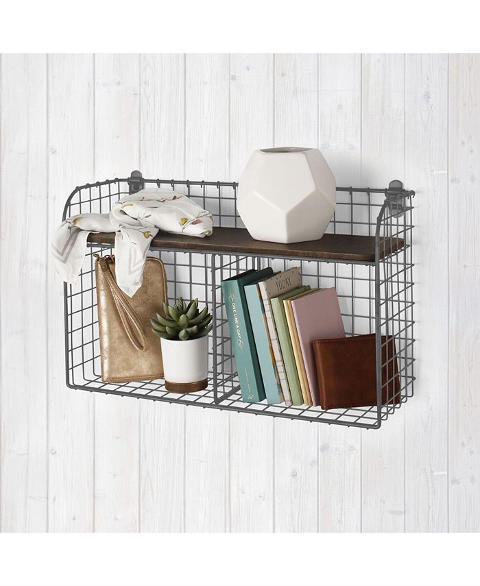 Spectrum Vintage-like Living Wall Mount Double Bin with Wood Shelf - Macy's