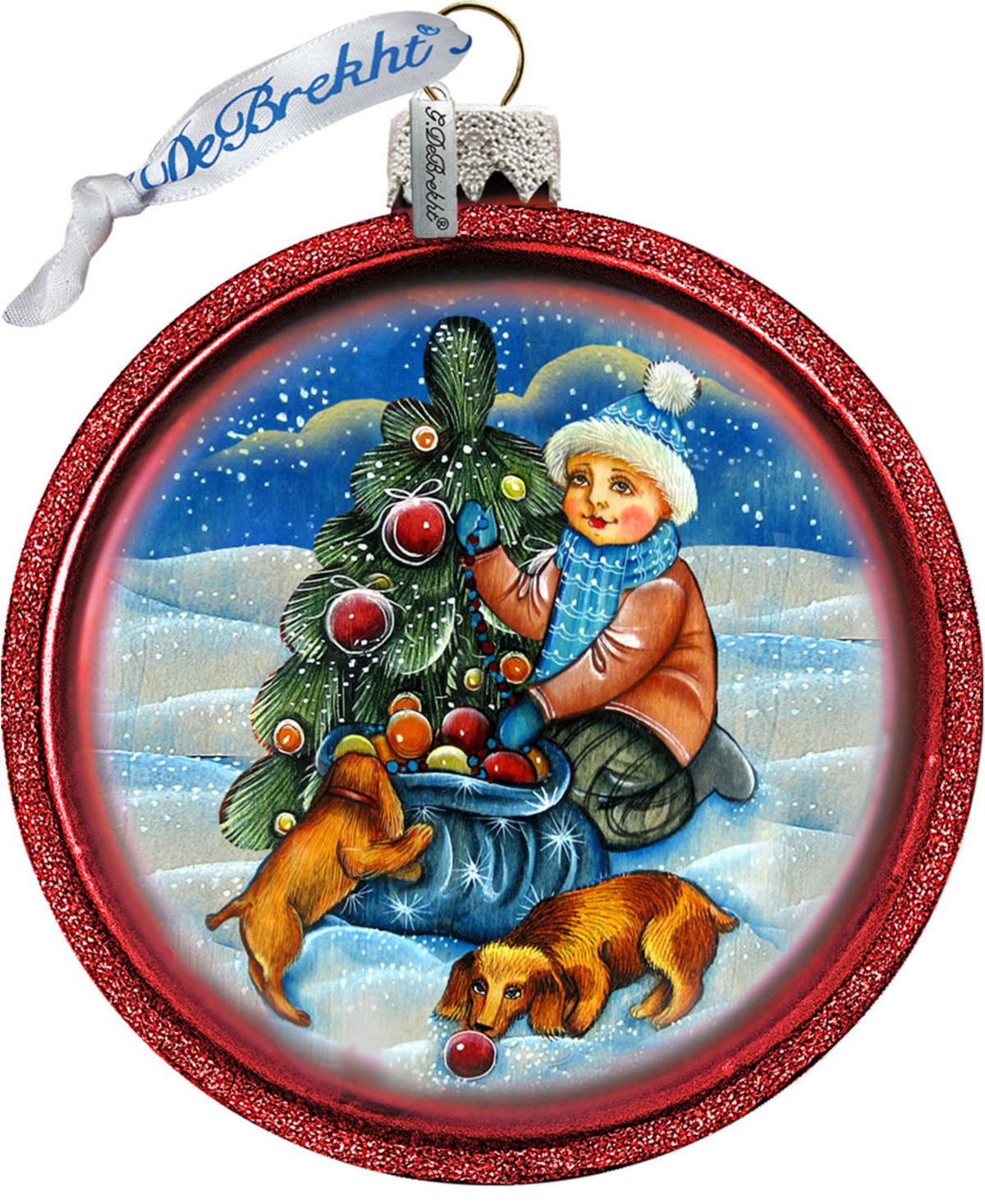 Click here for G.DeBrekht Trim A Tree Boy with Dogs C Ball Glass... prices