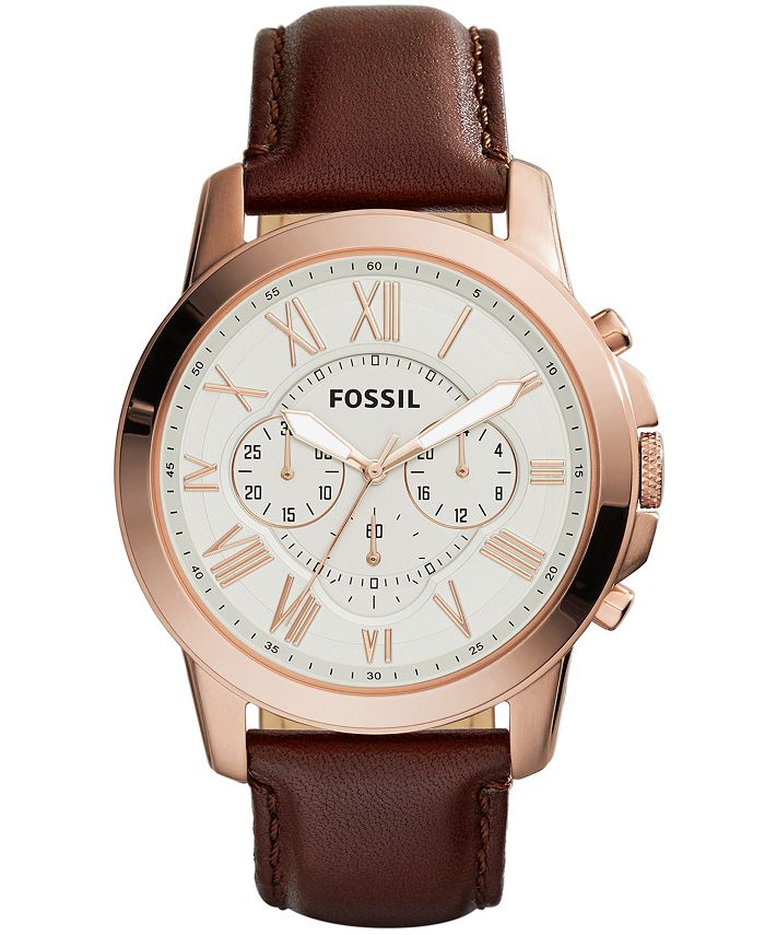 Fossil Grant Chronograph Brown Leather Watch 44mm - Macy's