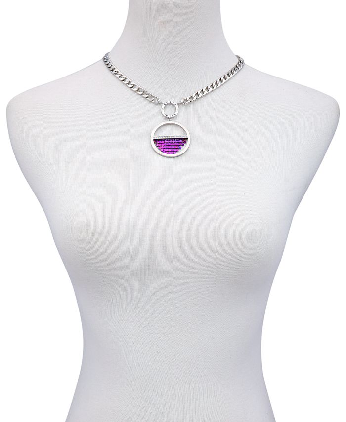 GUESS Silver-Tone Mesh Pendant Necklace, 18" + 2" extender - Macy's