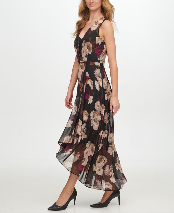 Calvin Klein High-Low Chiffon Maxi Dress - Macy's