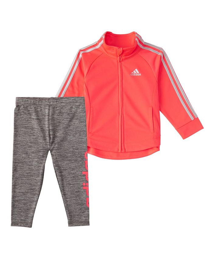 adidas Little Girls Long Sleeve Zip Front Running Jacket Tight Set - Macy's