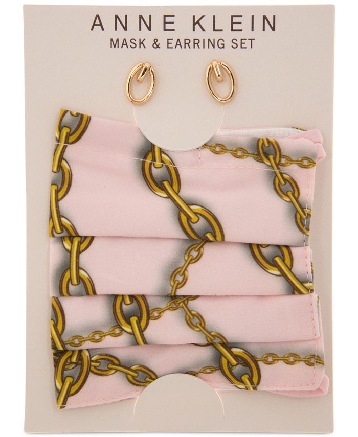 Anne Klein Gold-Tone Chain Link Stud Earrings & Face Mask Set - Macy's