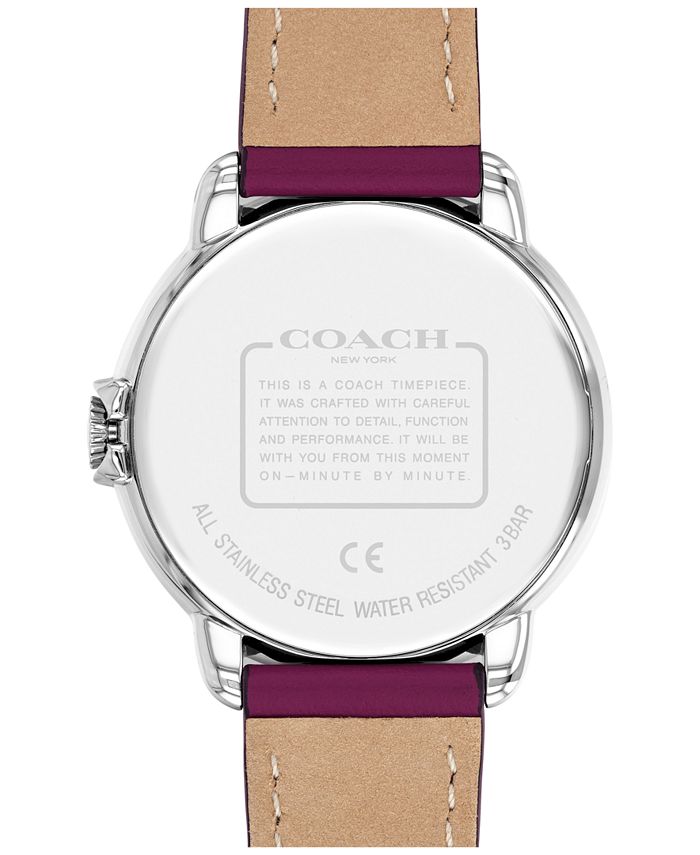 COACH Women's Arden Magenta Leather Strap Watch 36mm - Macy's