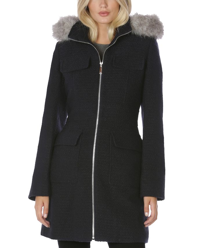 Laundry by Shelli Segal Faux-Fur-Trim Hooded Coat & Reviews - Coats ...