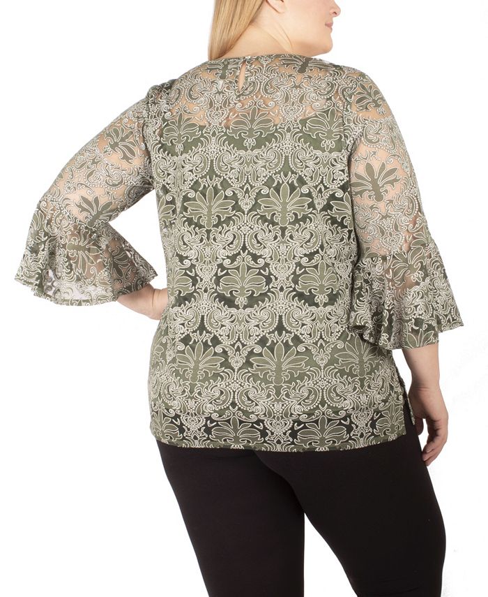 NY Collection Women's Plus Size Lace Bell-Sleeve Tunic - Macy's