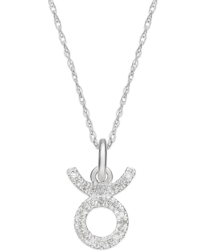 Macy's Diamond Taurus Zodiac Pendant Necklace in 10k White Gold (1/10 ...