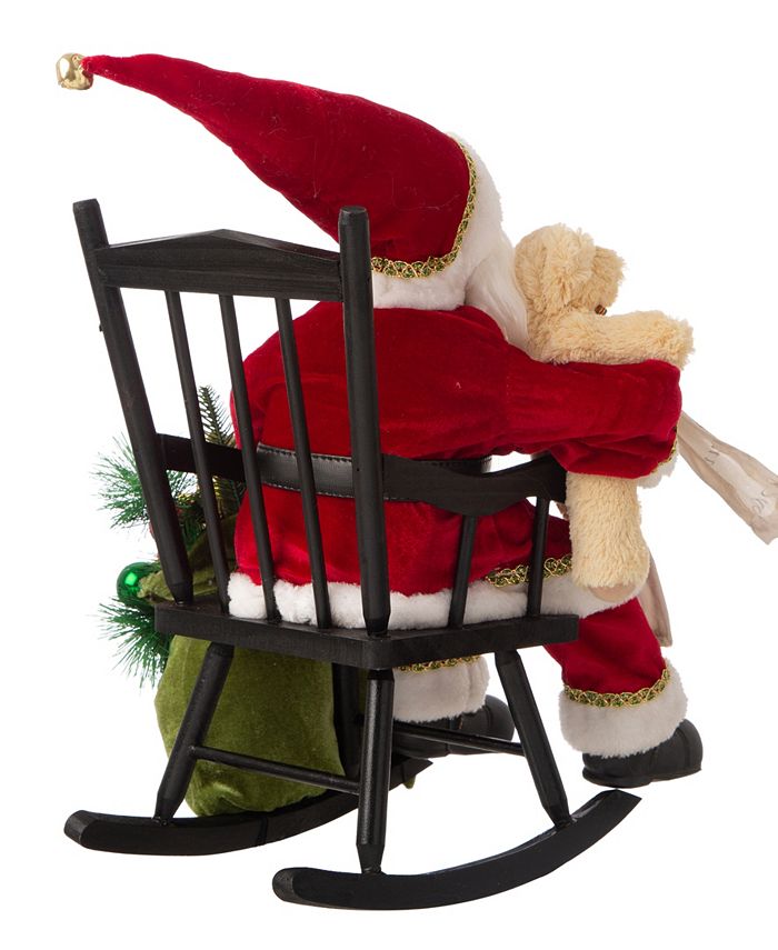 Glitzhome Christmas Sitting Santa Figurine with Wooden Rocking Chair ...