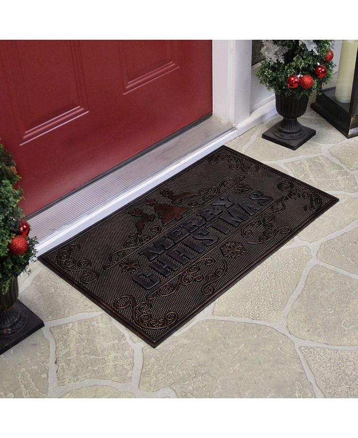 Northlight Copper and "Merry Christmas" with Reindeer Christmas Doormat ...