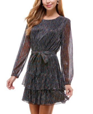 City Studios Juniors' Metallic Ruffled Fit & Flare Dress - Macy's