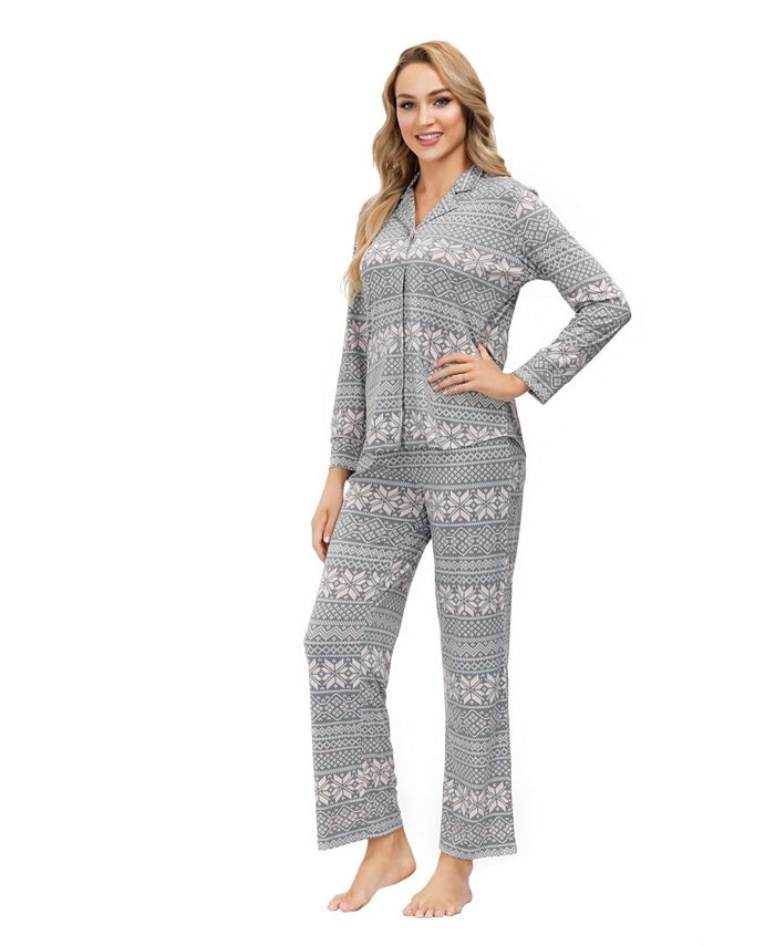 Beautyrest Echo Women's Ribbon Folded Notch 2 Piece Pajama Set - Macy's