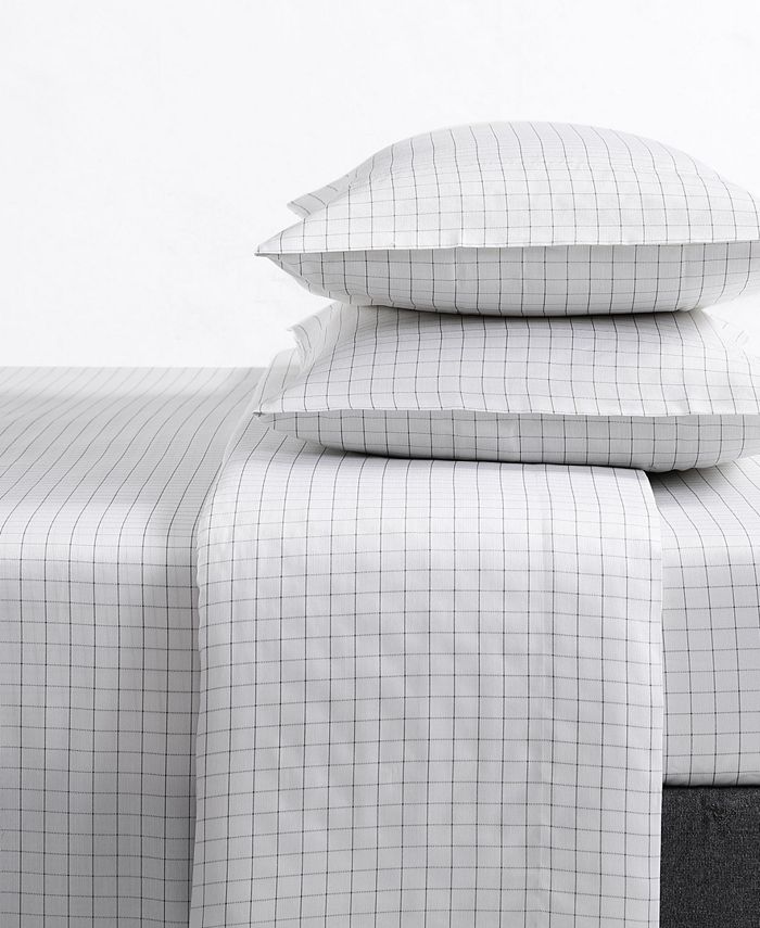 Kenneth Cole Twill Grid Cotton Sateen Queen Sheet Set - Macy's