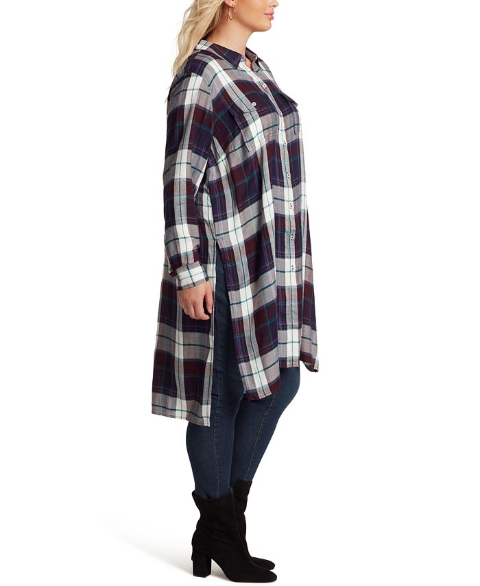 Jessica Simpson Trendy Plus Size Lori High-Low Duster Shirt - Macy's