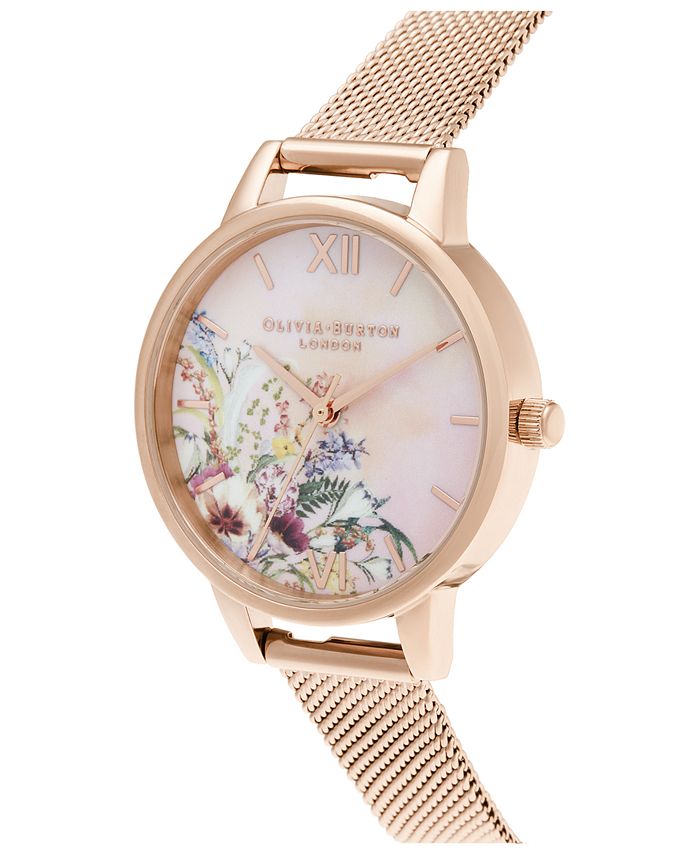 Olivia Burton Women's Enchanted Garden Rose Gold-Tone Mesh Bracelet ...