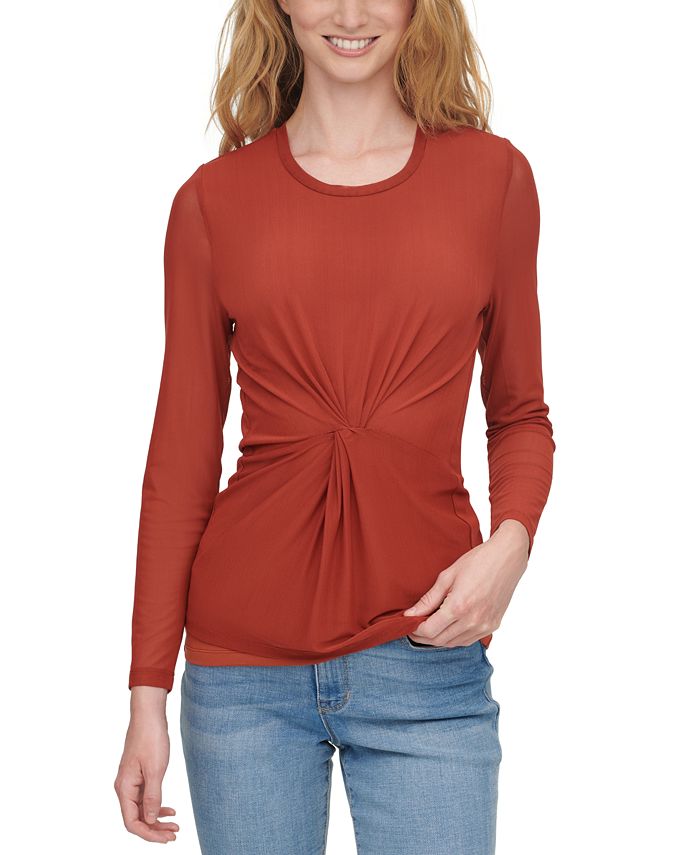 DKNY Twist-Front Mesh Top - Macy's