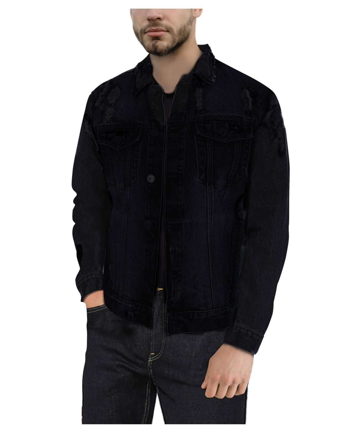 Click here for Mens Slim Washed Denim Jacket - Jet black prices
