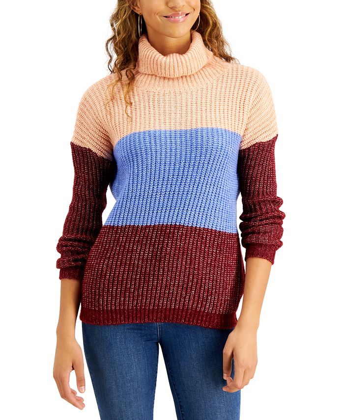 Planet Gold Juniors' Colorblocked Turtleneck Sweater - Macy's