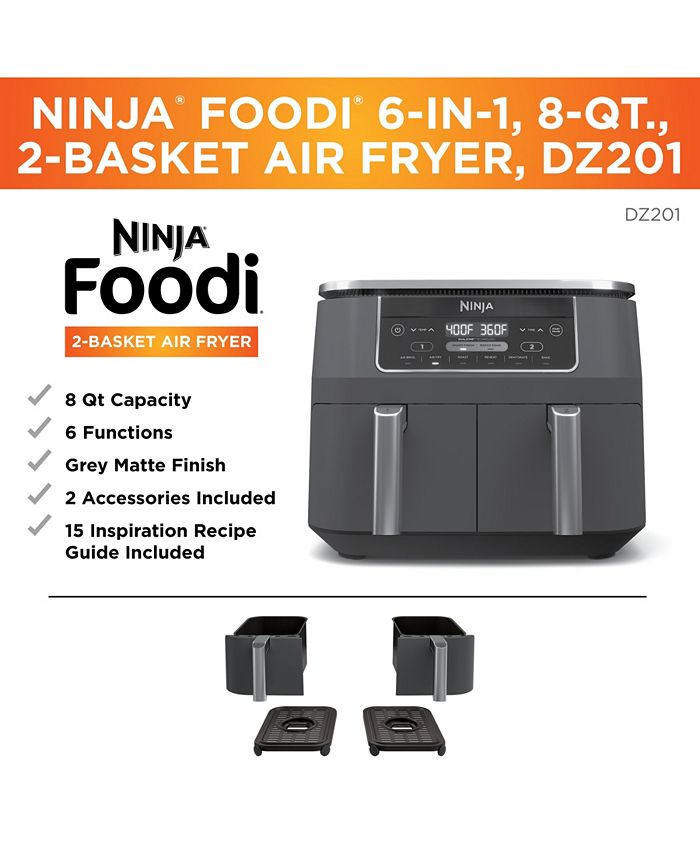 Ninja Foodi® DZ201 6-in-1 8 Qt. 2-Basket Air Fryer with DualZone™ Technology - Macy's