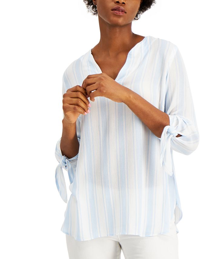 Michael Kors Striped Tie-Cuff Top, - Macy's