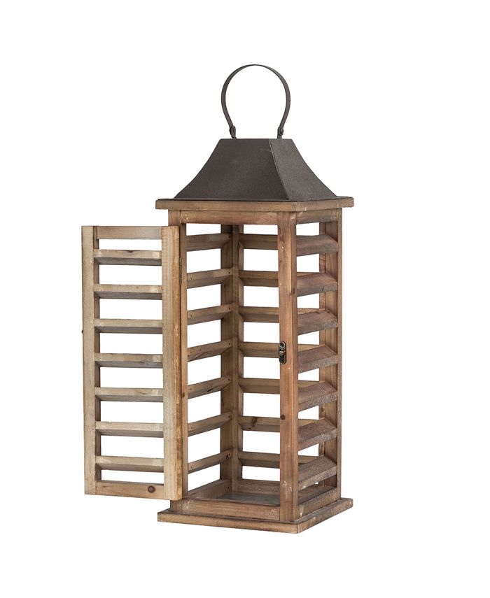 Glitzhome Set of 2 Farmhouse Natural Wooden Shutter Lanterns - Macy's