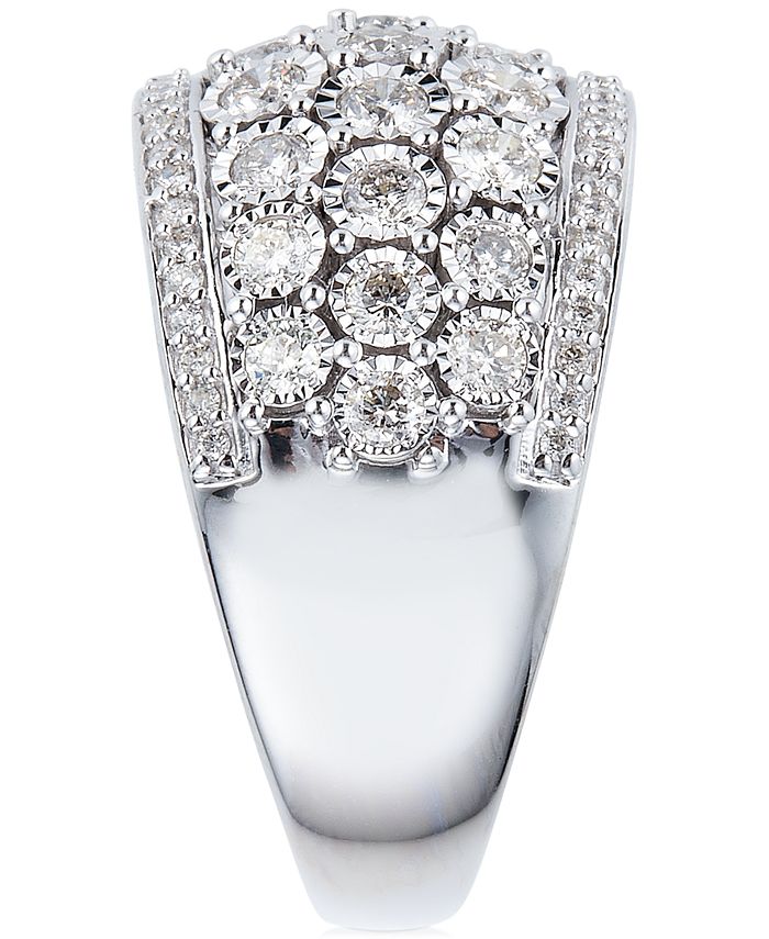 Macy's Diamond Multi-Row Cluster Ring (1 ct. t.w.) in 14k White Gold ...