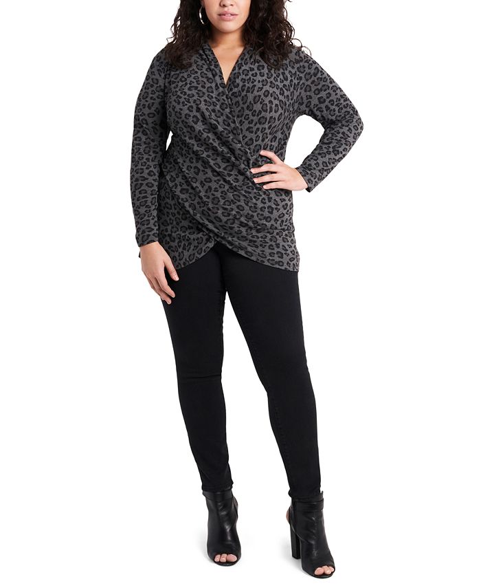 1.STATE Trendy Plus Size Leopard-Print Crossover Top - Macy's