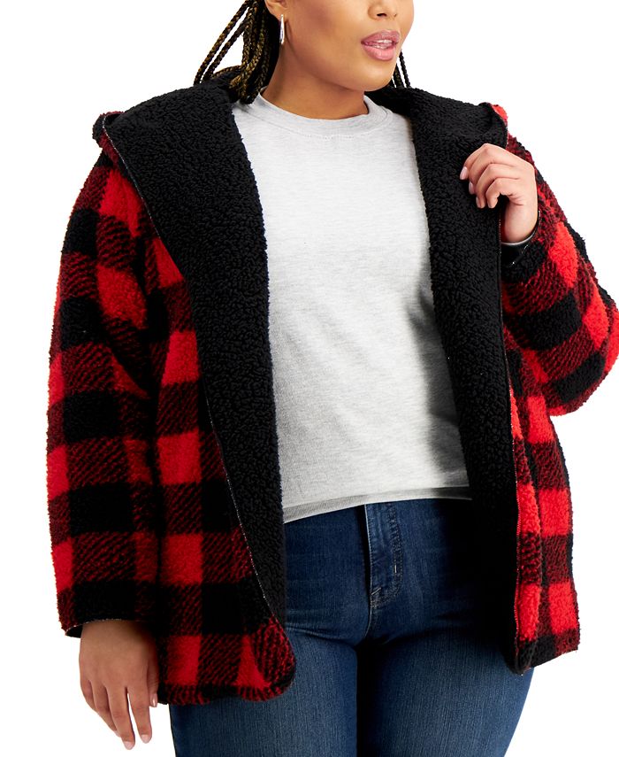 FULL CIRCLE TRENDS Trendy Plus Size Reversible Fleece Cardigan - Macy's