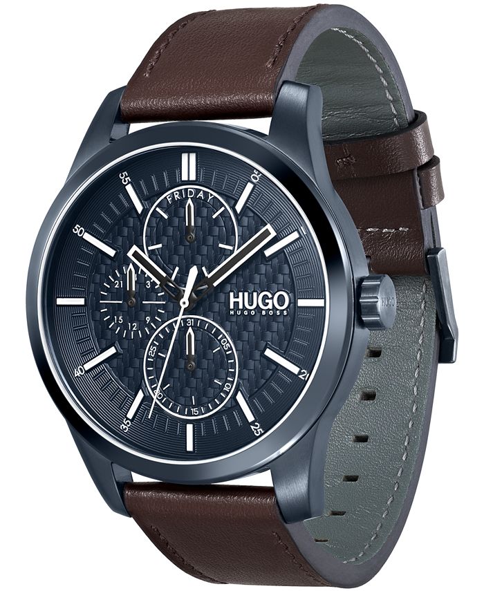 HUGO Men's #REAL Brown Leather Strap Watch 46mm - Macy's