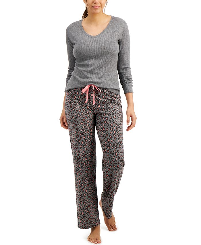 Jenni Heathered Pajama Top & Printed Pajama Pants, Created for Macy's ...