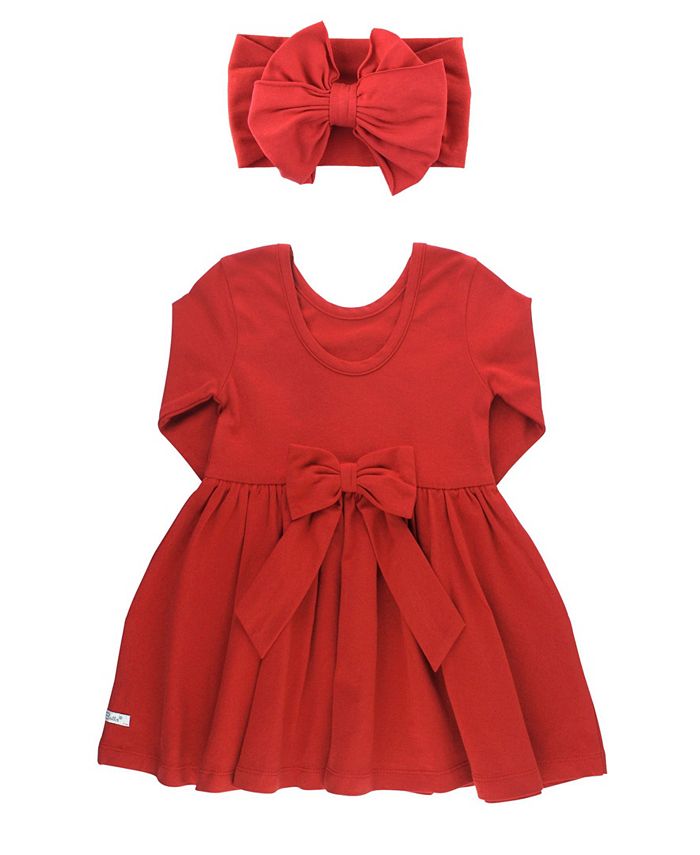 RuffleButts Baby Girls Long Sleeve Twirl Dress and Bow Headband Set, 2 ...