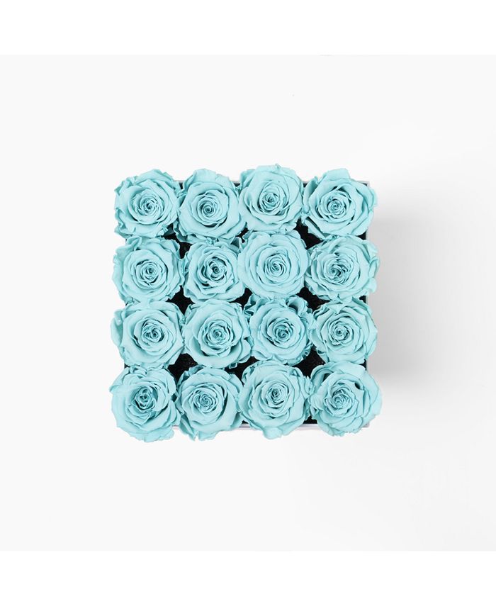 Infinity Roses Square Box of 16 Tiffany Blue Real Roses Preserved to ...