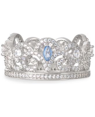 Disney Cubic Zirconia Princess Crown Ring in Sterling Silver - Macy's