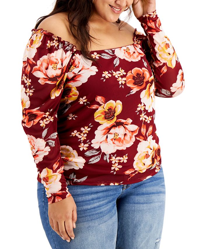 FULL CIRCLE TRENDS Trendy Plus Size Ruched Mesh Top - Macy's