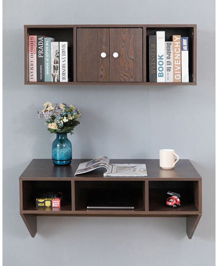 Basicwise Wall Mounted Computer Cabinet Floating Hutch - Macy's