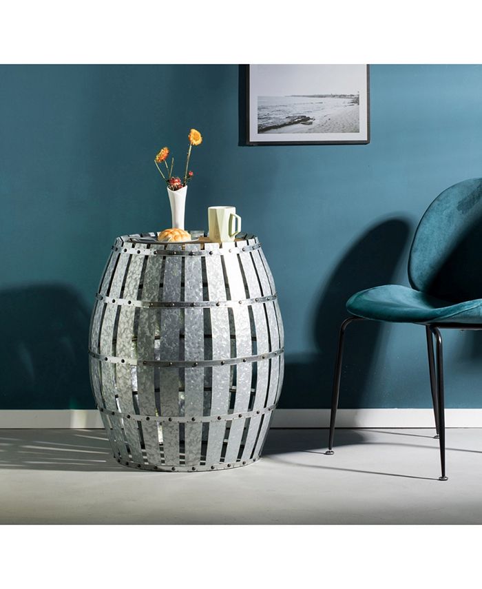 Vintiquewise Round Wooden Rustic Wood and Galvanized Metal Barrel ...