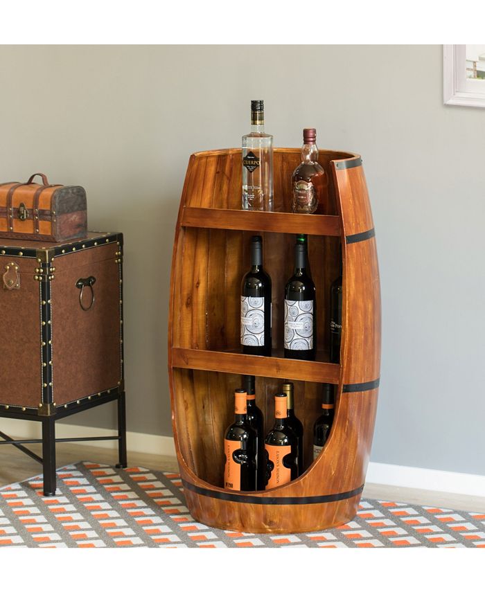 Vintiquewise Rustic Wooden Wine Barrel Display Shelf Storage Stand - Macy's