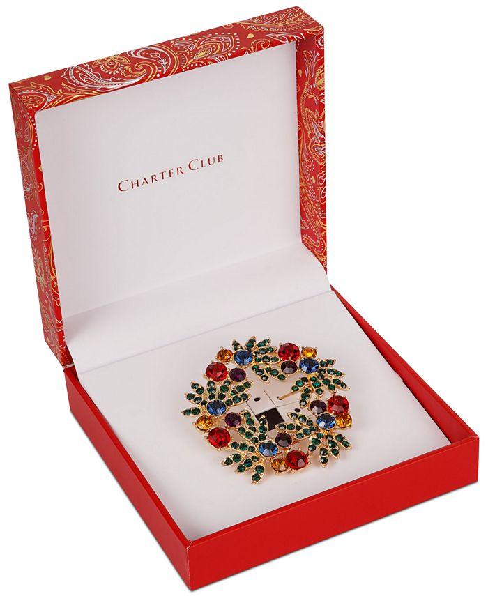 Charter Club Gold-Tone Multicolor Crystal Wreath Pin, Created for Macy ...