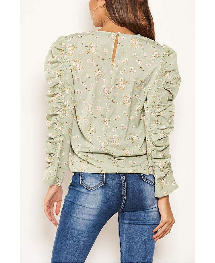 AX Paris Women's Floral Puffed Ruched Long Sleeve Top - Macy's