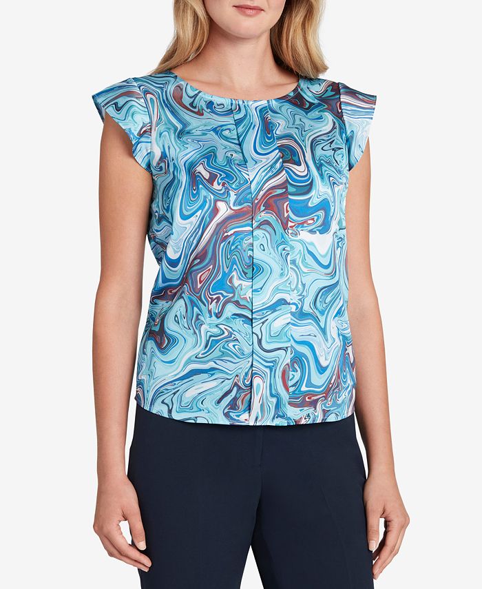 Tahari ASL Marble-Print Cap-Sleeve Top - Macy's