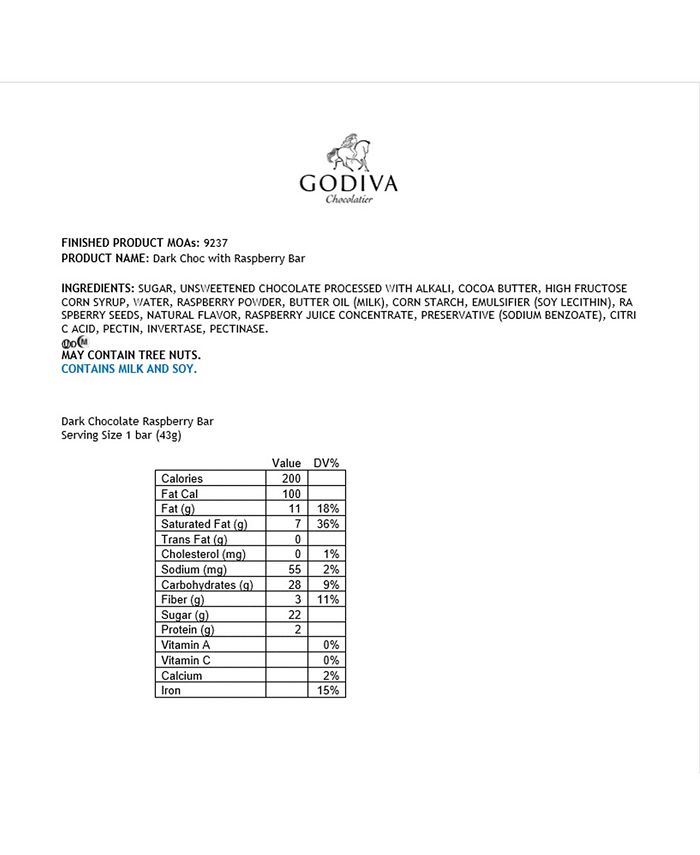 Godiva Dark Chocolate Raspberry Bar - Macy's
