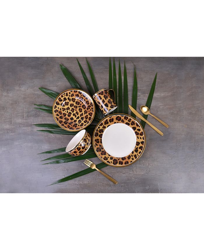 222 Fifth Serengeti Leopard with Electropated Gold 16 Piece Dinnerware ...