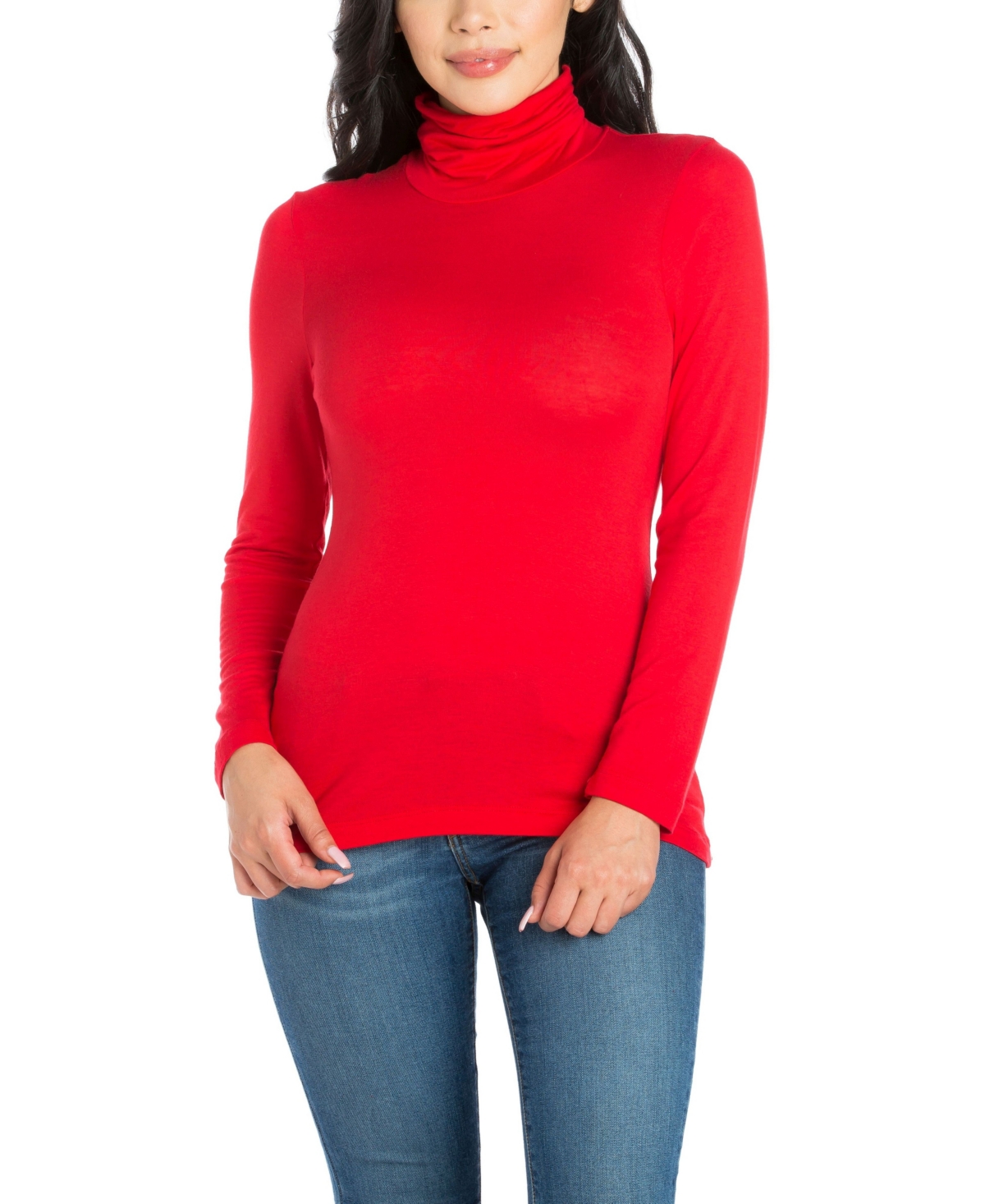 Click here for Womens Classic Long Sleeve Turtleneck Top - Red prices